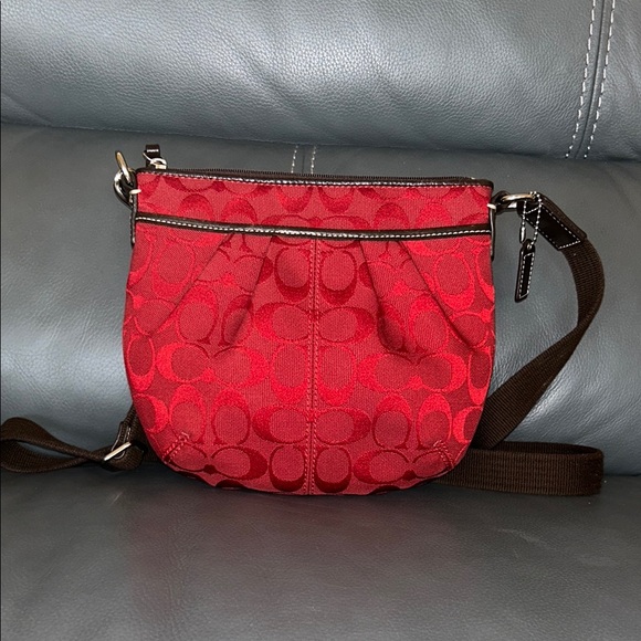 Coach | Bags | Red Coach Demi Signature Crossbody Bag | Poshmark